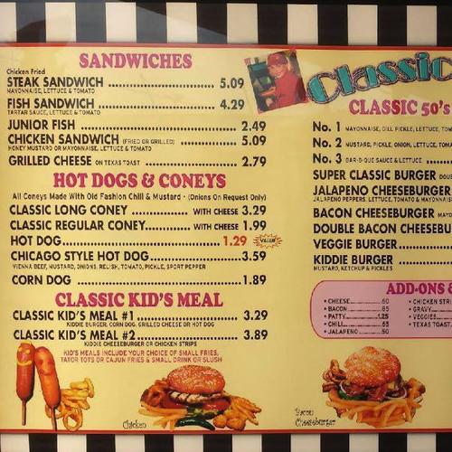 Classic 50's Drive-In menu in Norman, Oklahoma, USA