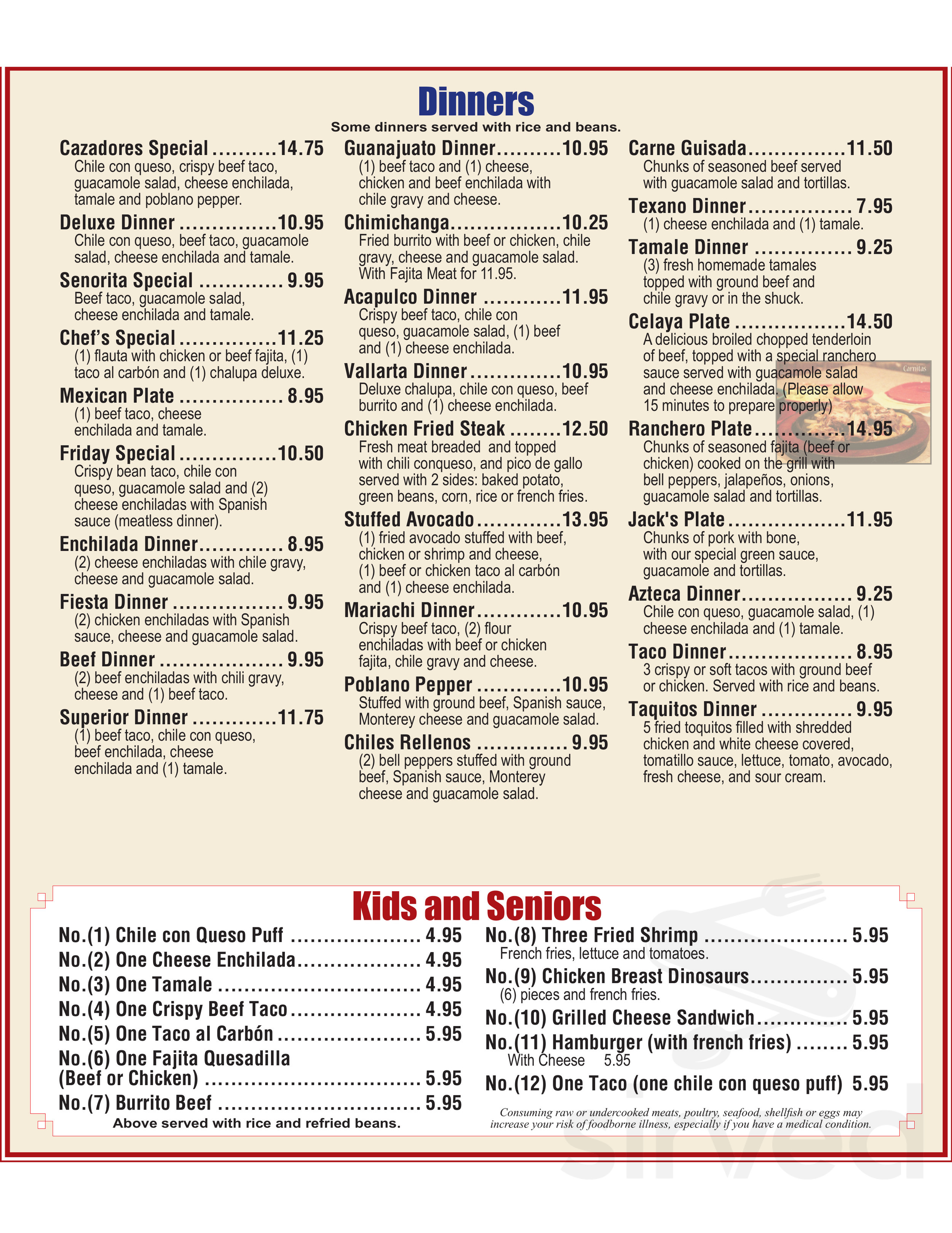 Menu - Sealy TX's Cazadores Mexican Restaurant | Sirved