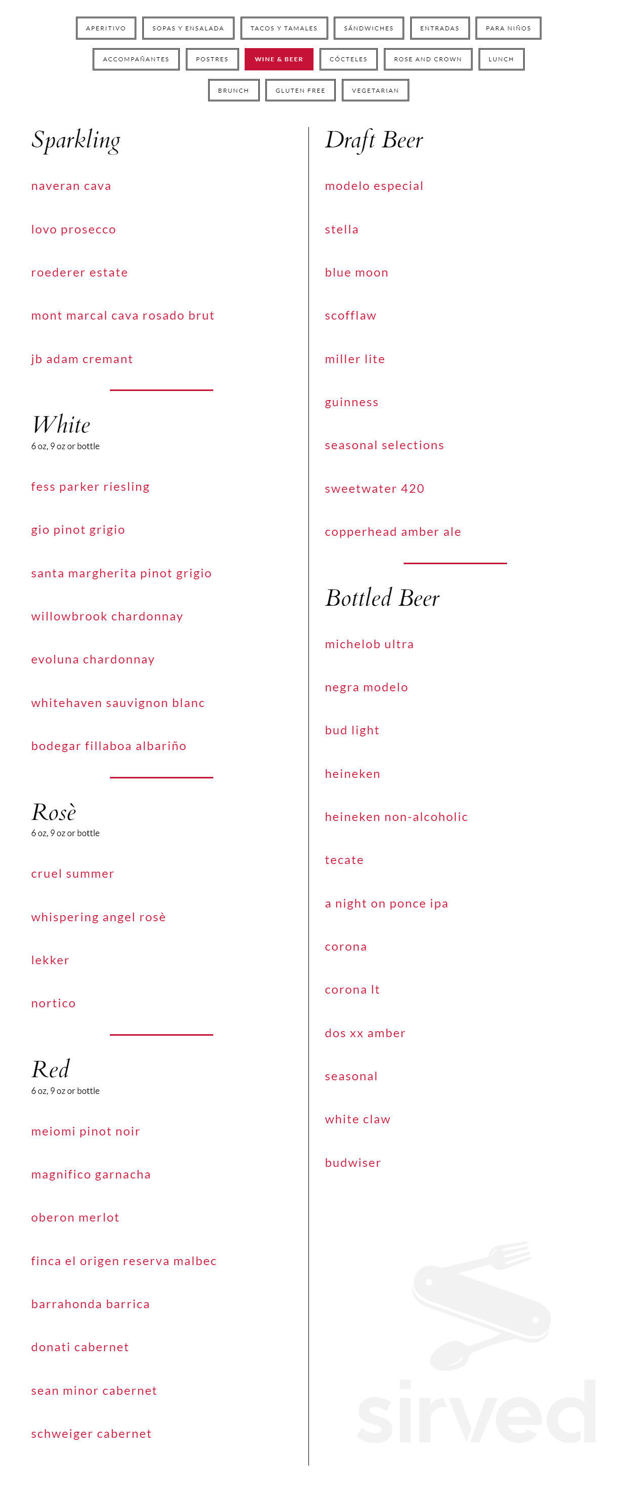 Mojave Restaurant menu in Sandy Springs, Georgia, USA