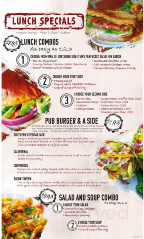 Barrel House menu in Davenport, Iowa, USA