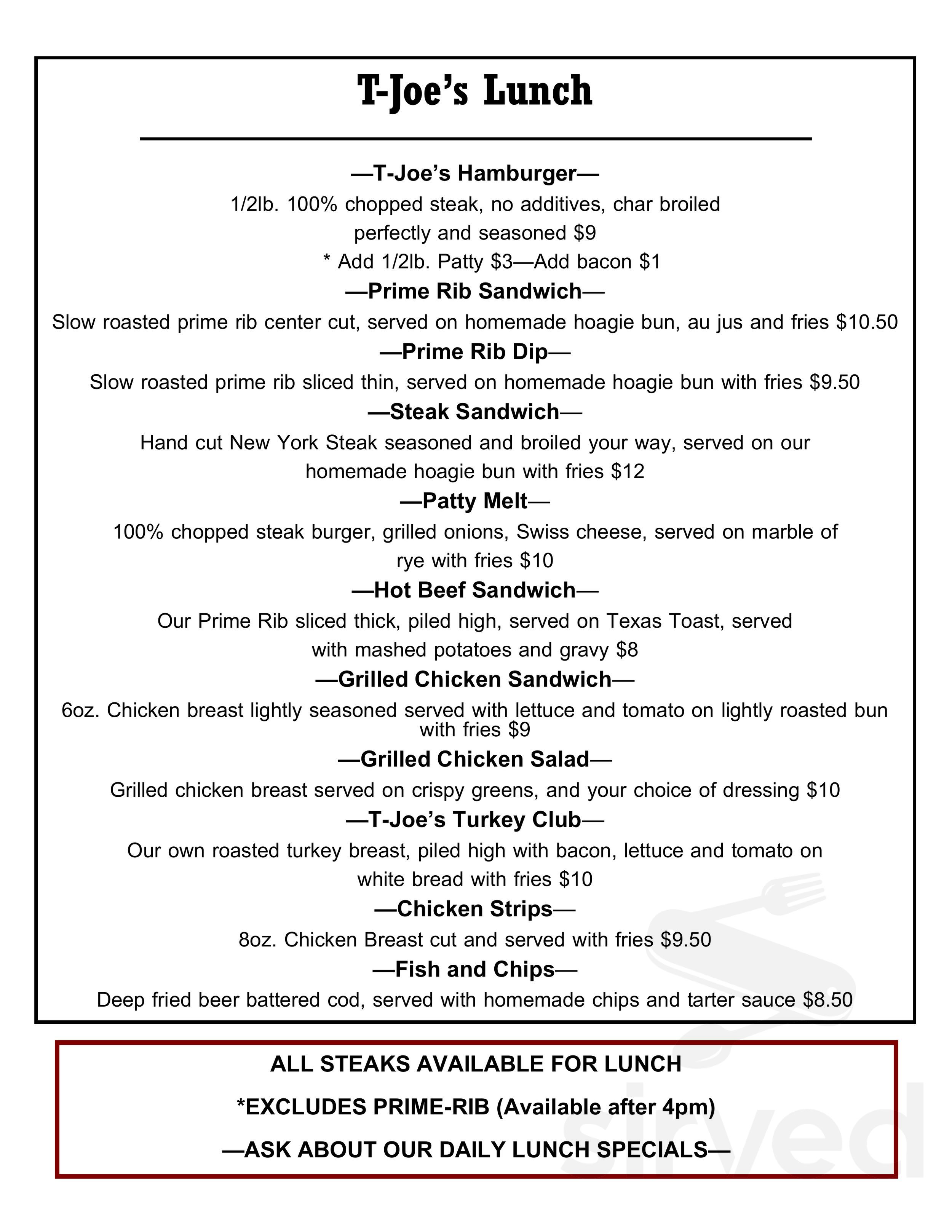 T-Joe's Steakhouse & Saloon menu in Cheyenne, Wyoming, USA
