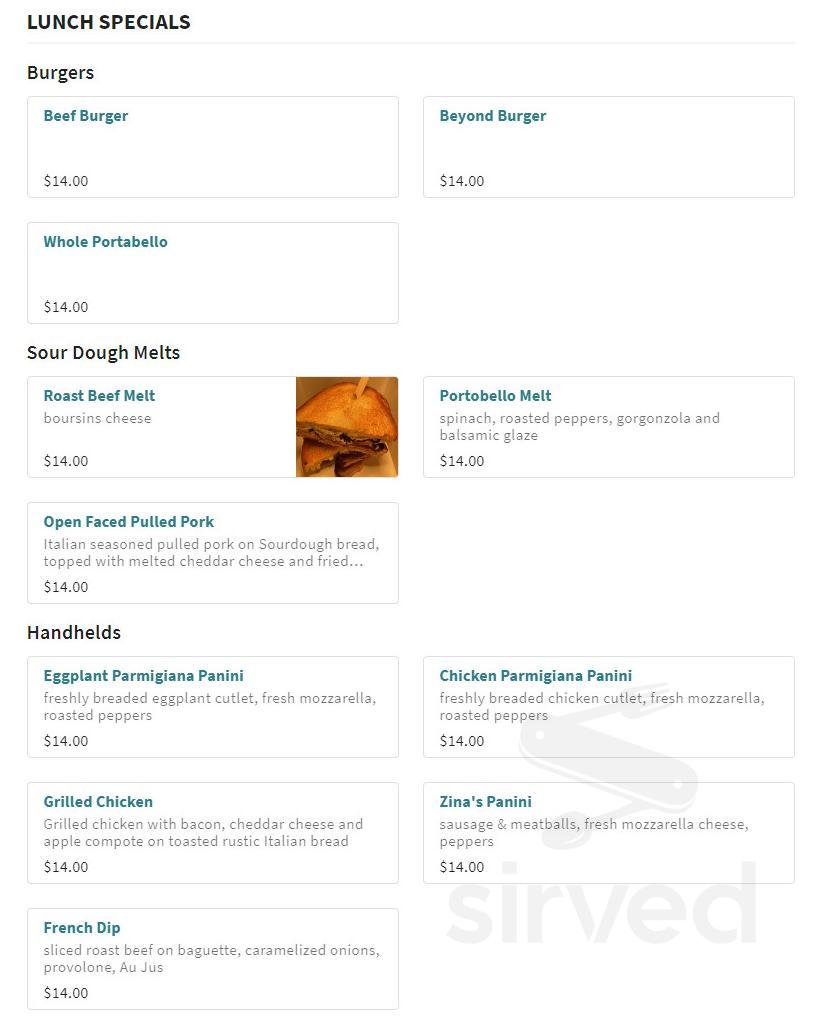 Zina's Cucina menus in Marlborough, Connecticut, United States