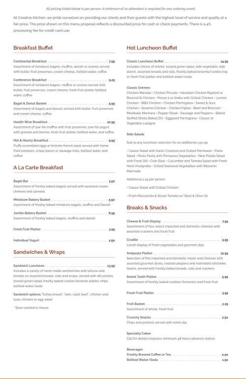 Creative Kitchen and Catering menu in Shelton, Connecticut, USA