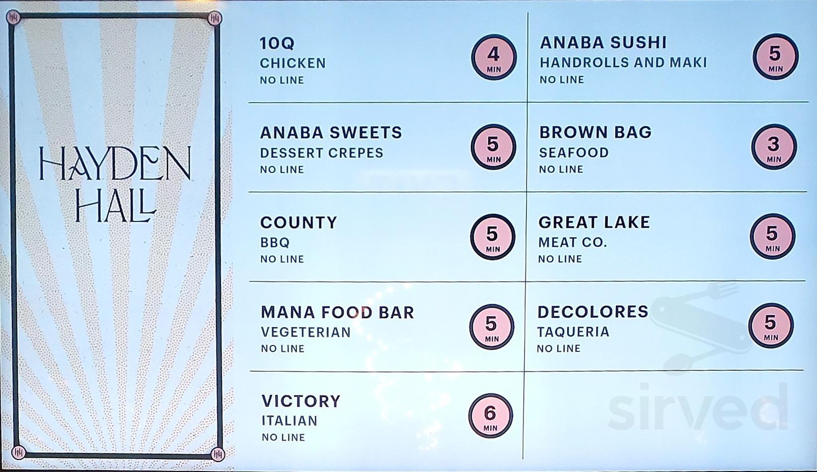 Hayden Hall menu in Chicago, Illinois, USA