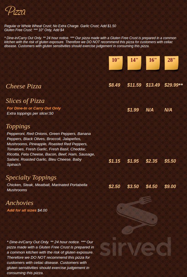 Pizza Mia menu in Bellefonte, Pennsylvania, USA