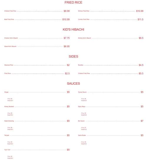 Mulan Japanese Kitchen menu in Lake Worth, Texas, USA