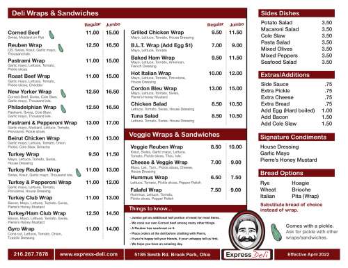 Express Deli menu in Brook Park, Ohio, USA