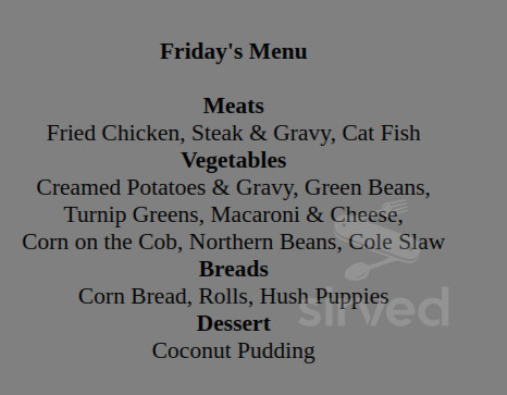 Plantation Buffet menu in Athens, Georgia, USA