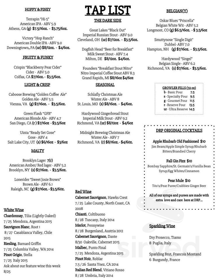 Del Ray Pizzeria menu in Alexandria, Virginia, USA