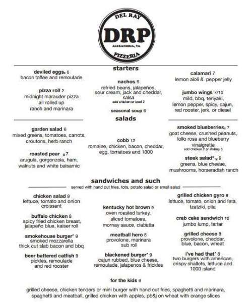 Del Ray Pizzeria menu in Alexandria, Virginia, USA