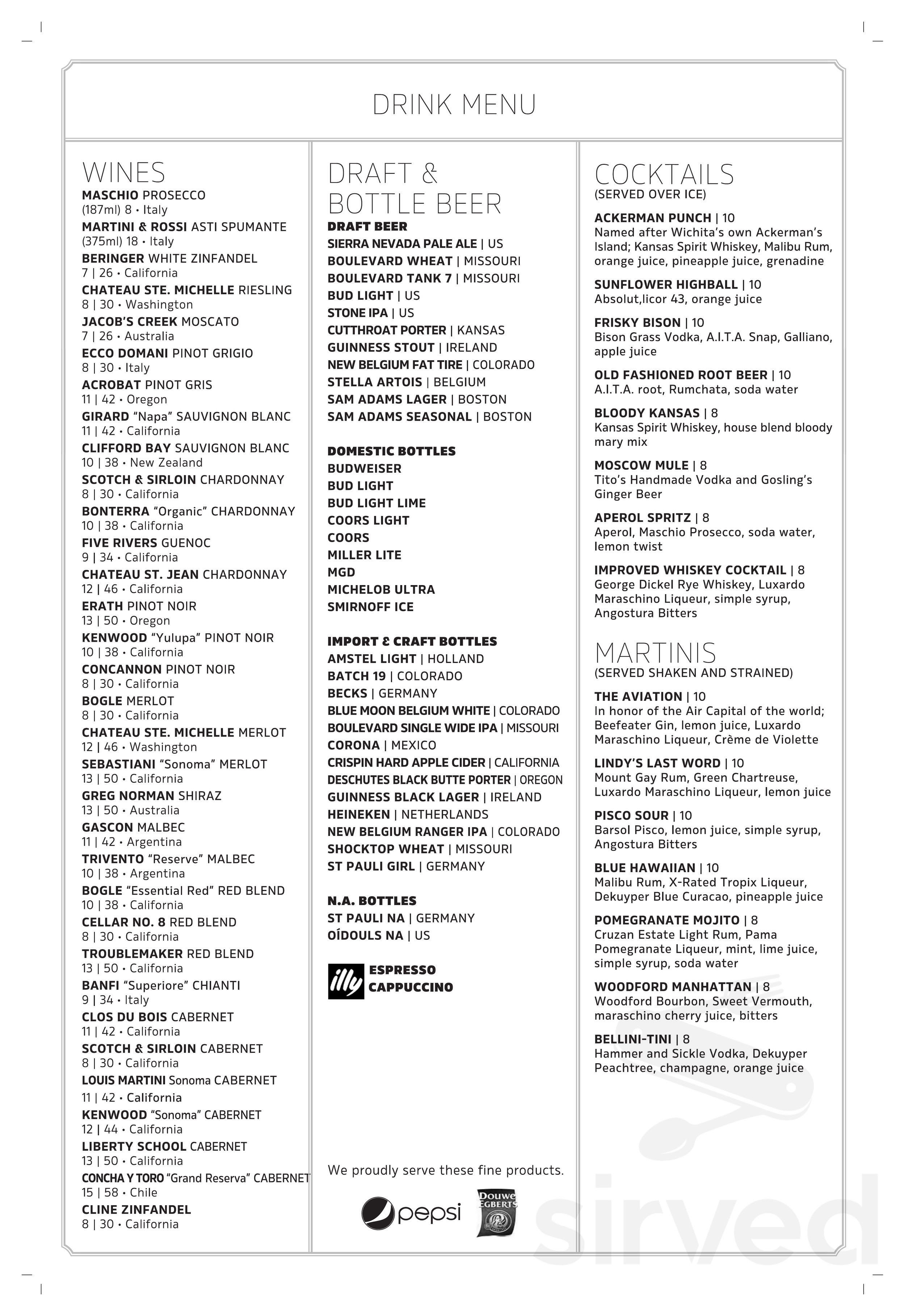 Scotch & Sirloin menu in Wichita, Kansas, USA