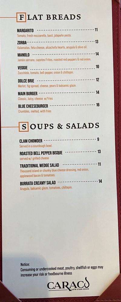 Caracu Latin Steakhouse menu in Nogales, Arizona, USA