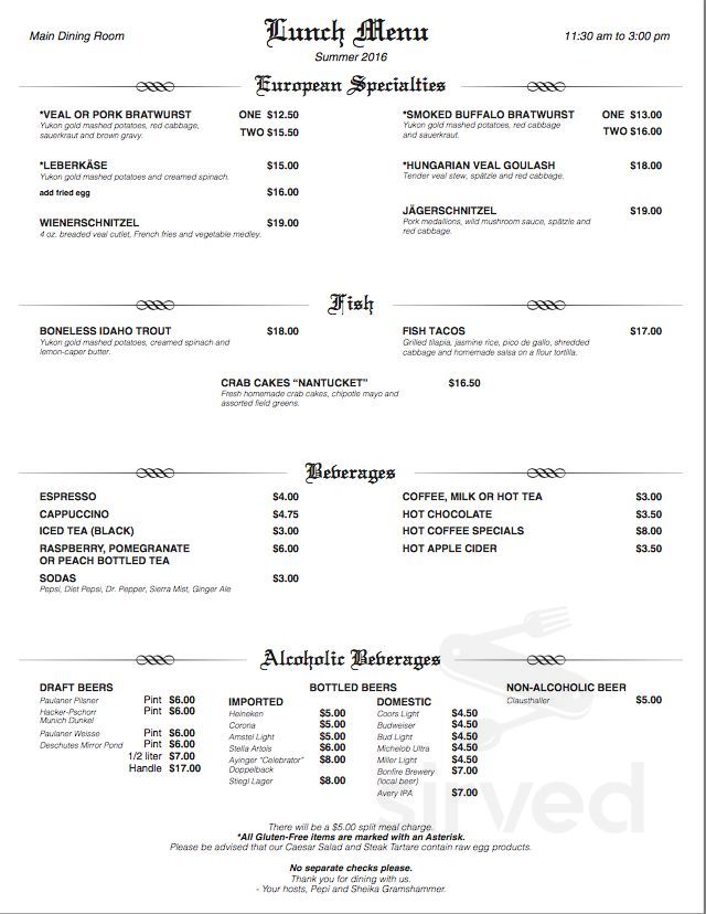 Pepi's Bar & Restaurant menu in Vail, Colorado, USA