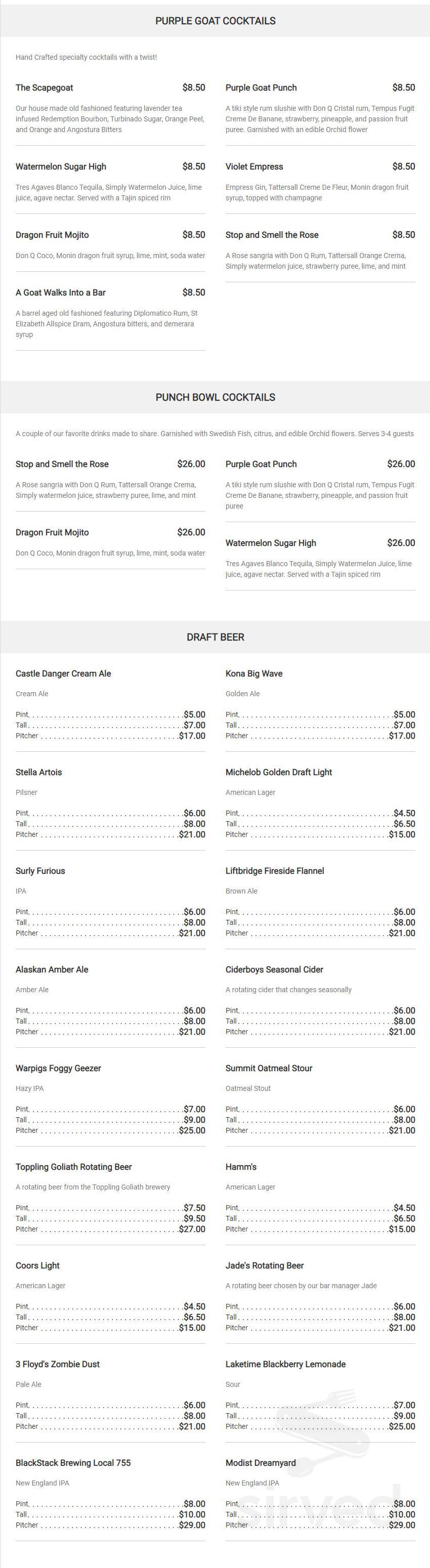 Purple Goat menu in Rochester, Minnesota, USA