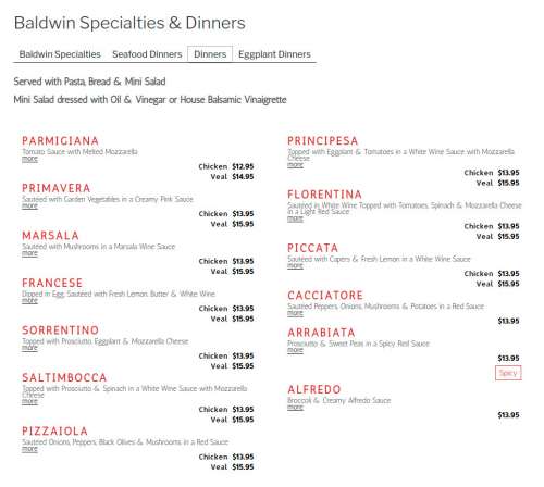 Baldwin Pizzeria menu in Parsippany, New Jersey, USA