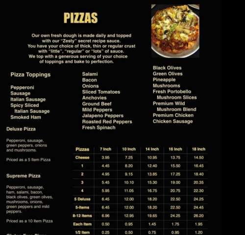 Fast Eddie's Pizza menu in Bellville, Ohio, USA