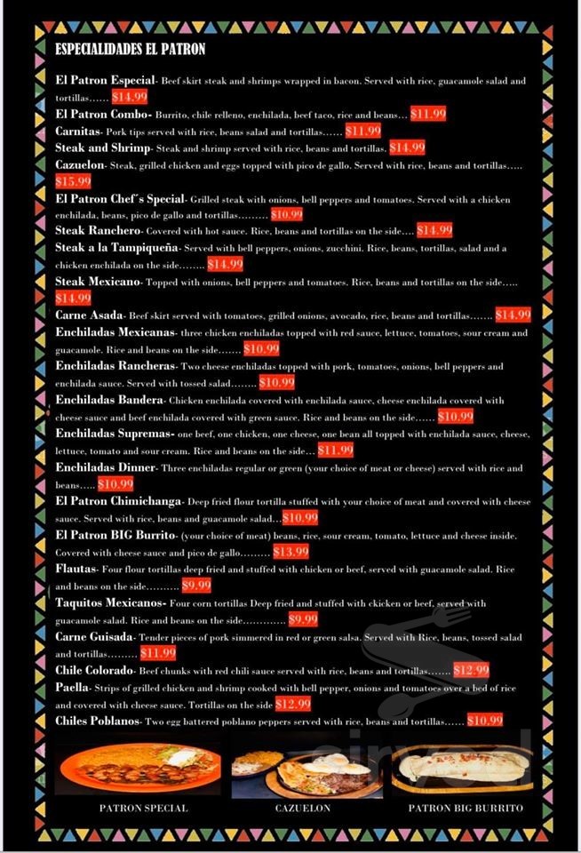 El Patron Mexican Kitchen menu in Coal City, Illinois, USA