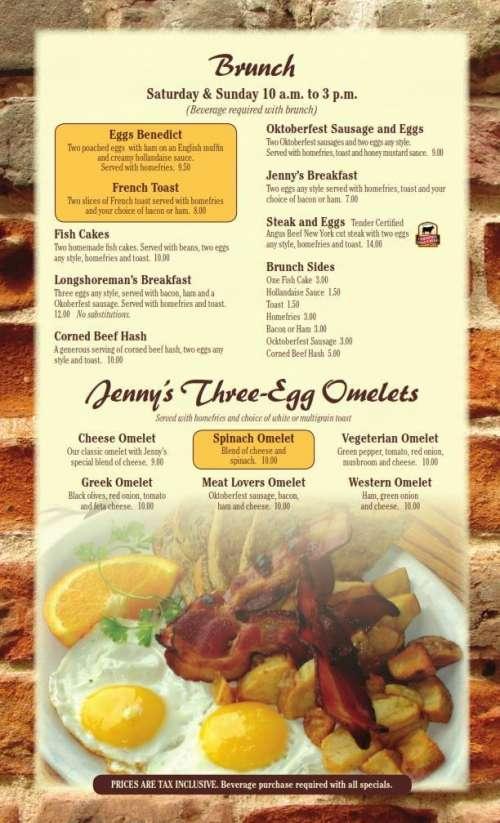 Jenny's Bar & Grill menu in Halifax, Nova Scotia, Canada