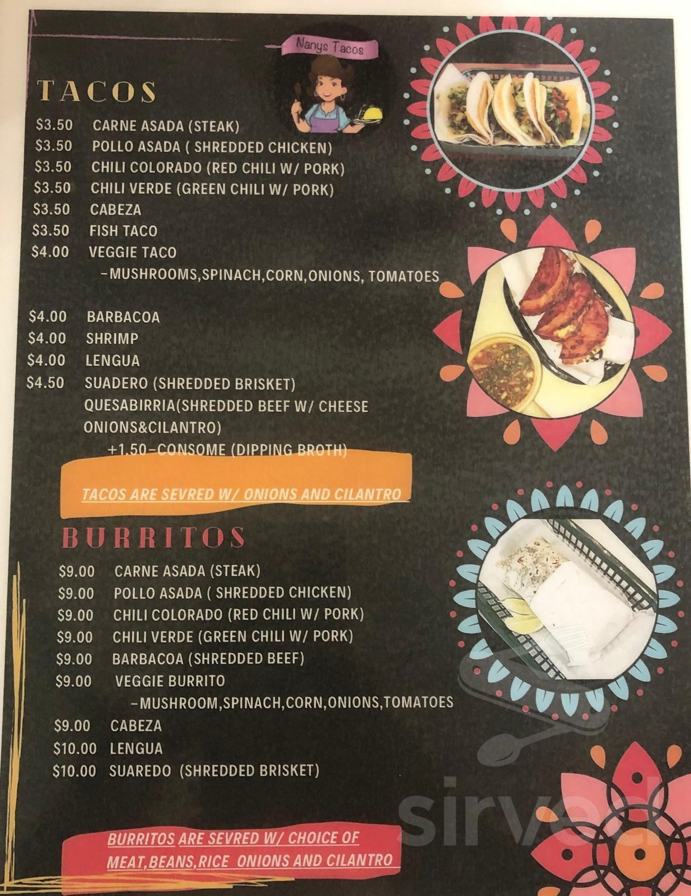 Nanys Tacos menus in Williams, Arizona, United States