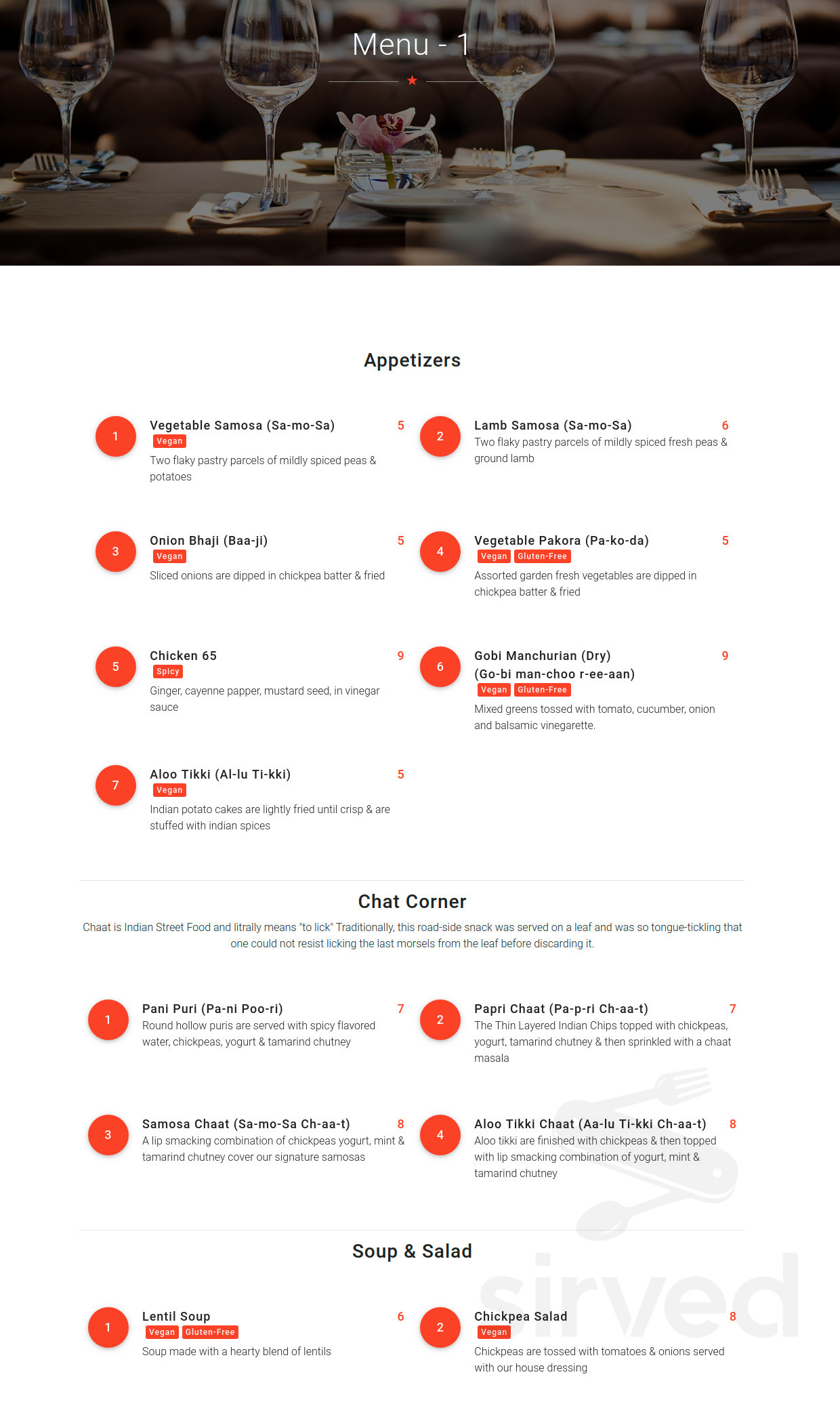 Andaz Indian Restaurant & Bar menu in Gainesville, Florida, USA