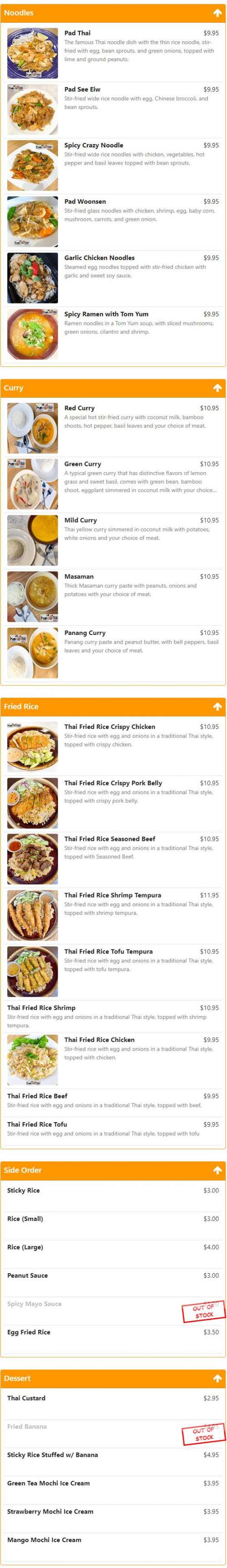 Hello Thai menu in Chicago, Illinois, USA