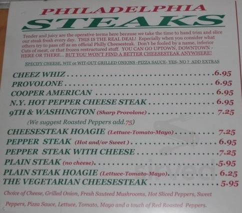 The Jackson House menu in Harrisburg, Pennsylvania, USA