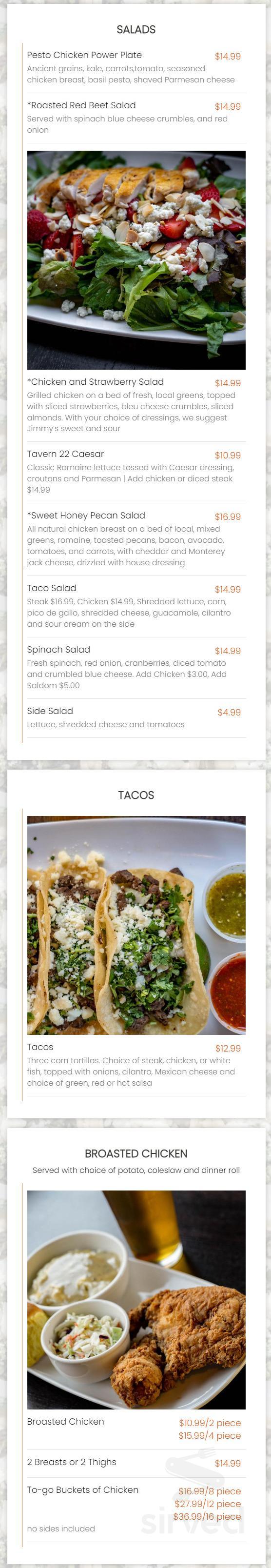 Tavern 22 menu in Rochester, Minnesota, USA