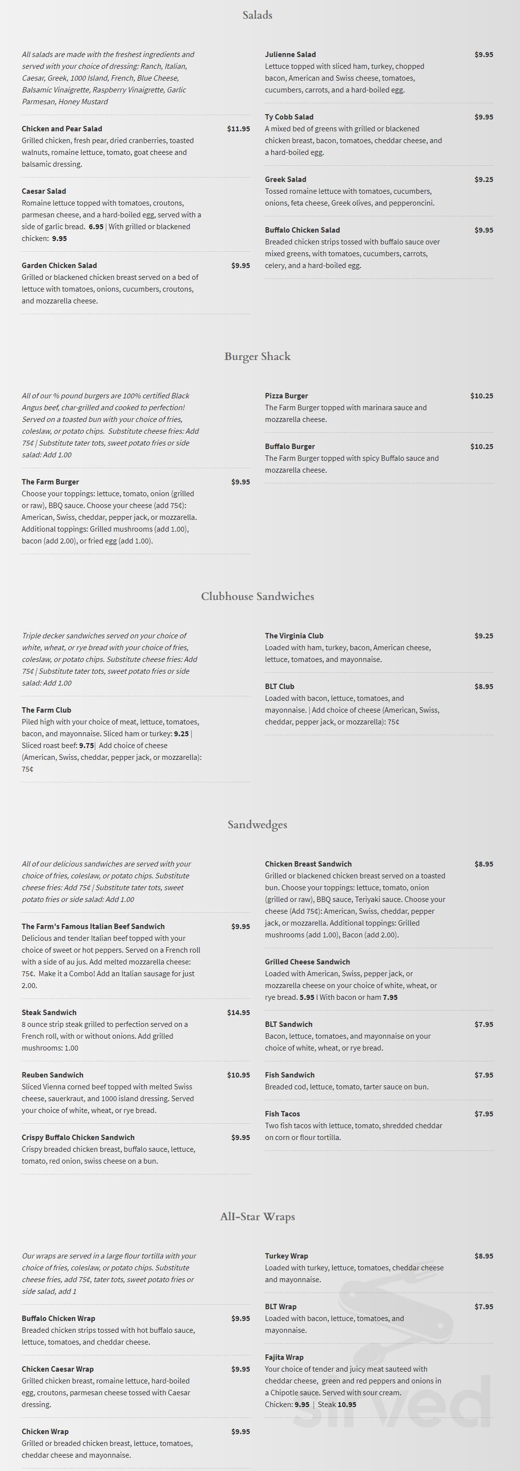 Deacon's Restaurant & Bar at the Golf Farm menu in Wauconda, Illinois, USA