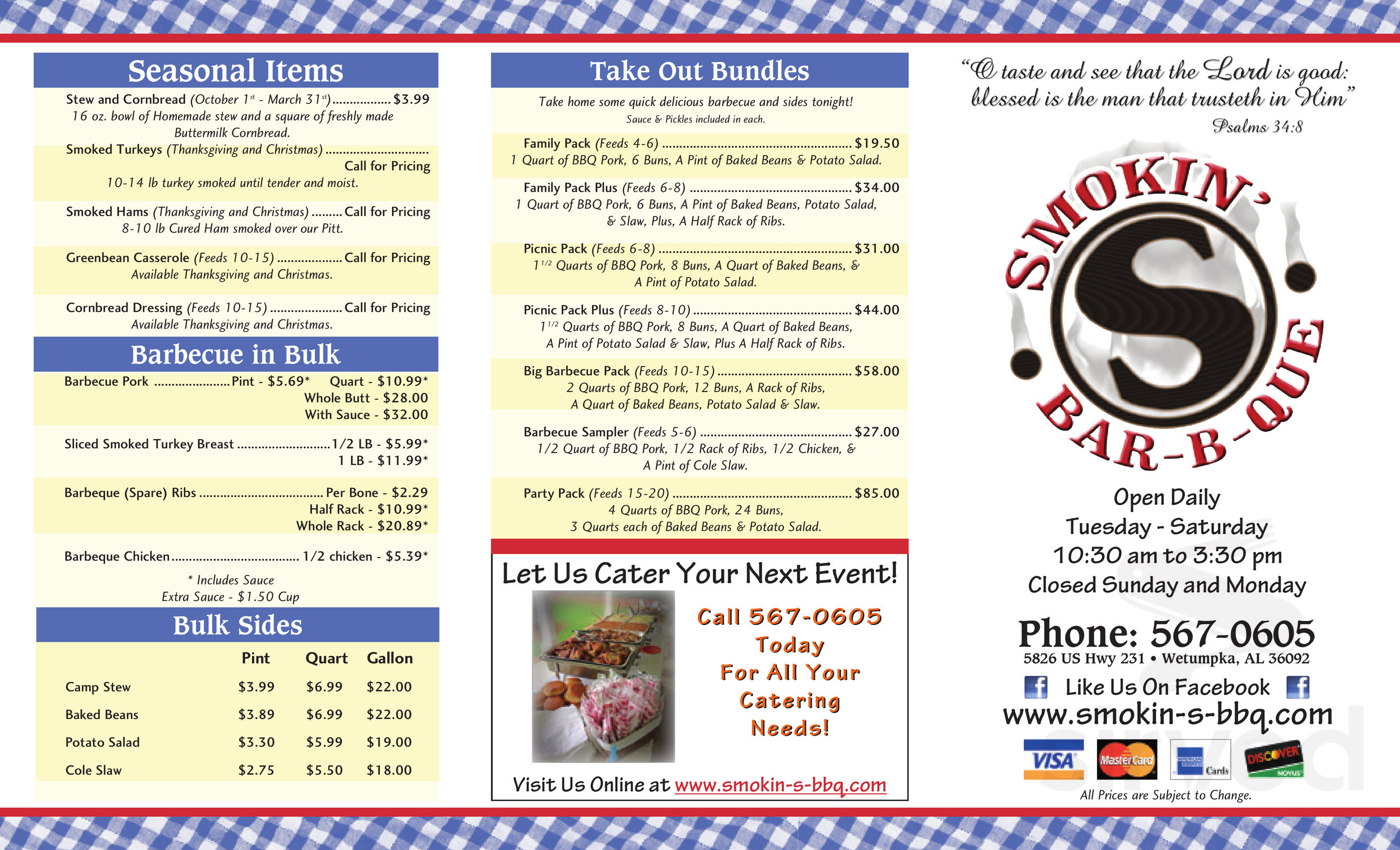 Menu for Smokin S Bar-B-Que in Wetumpka, AL | Sirved