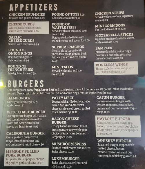 Hayloft Bar And Grill menu in St Augusta, Minnesota, USA