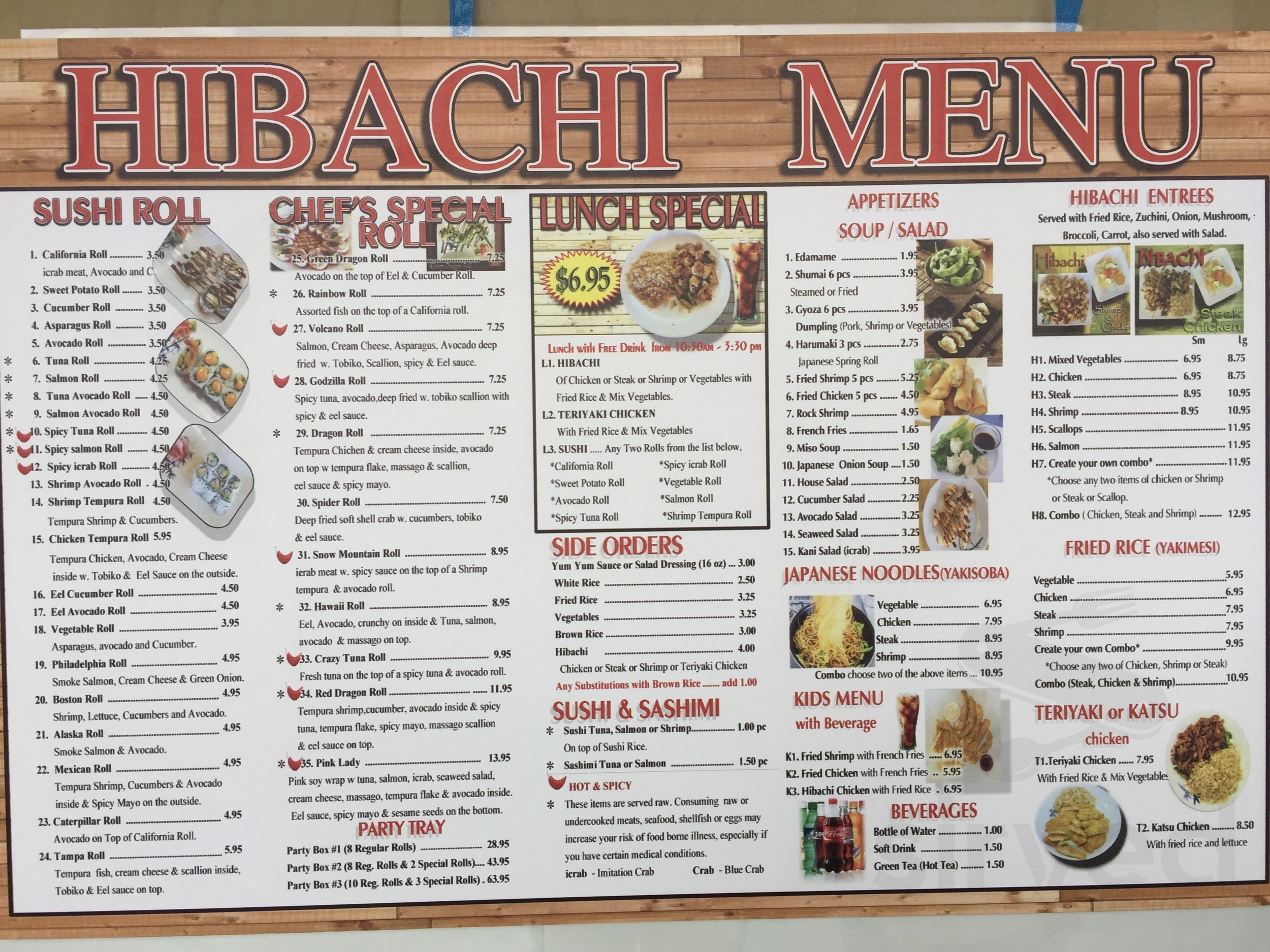 Hibachi Japanese express menu in Temple Terrace, Florida, USA