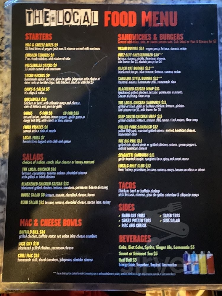 The Local menu in Charlotte, North Carolina, USA