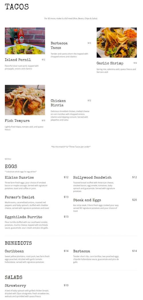 Chef Vargas menu in Elkins Park, Pennsylvania, USA