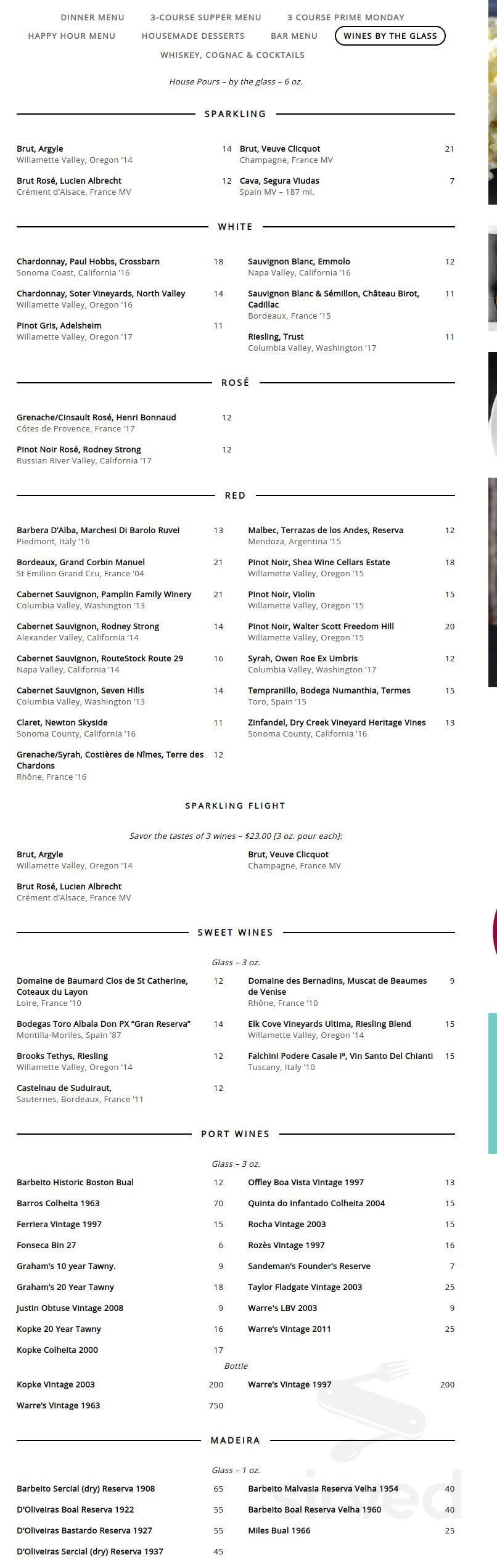 RingSide Steakhouse menu in Portland, Oregon, USA