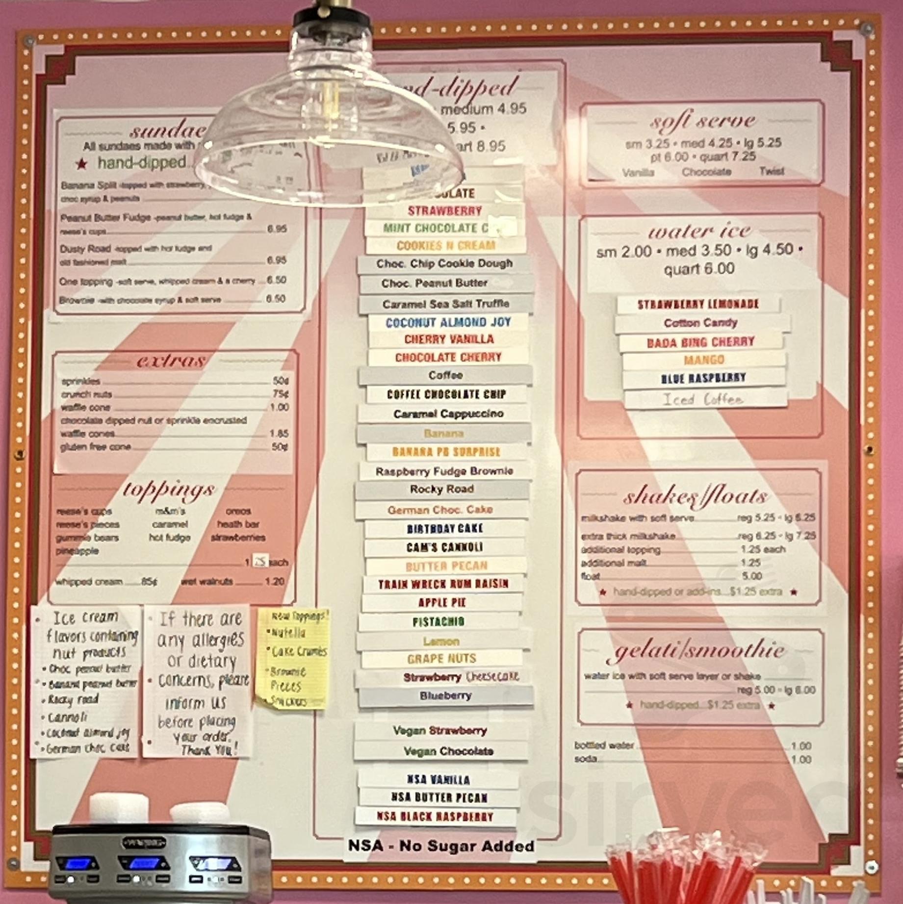 Vincent's Ice Cream Shop menu in Mt Holly, New Jersey, USA