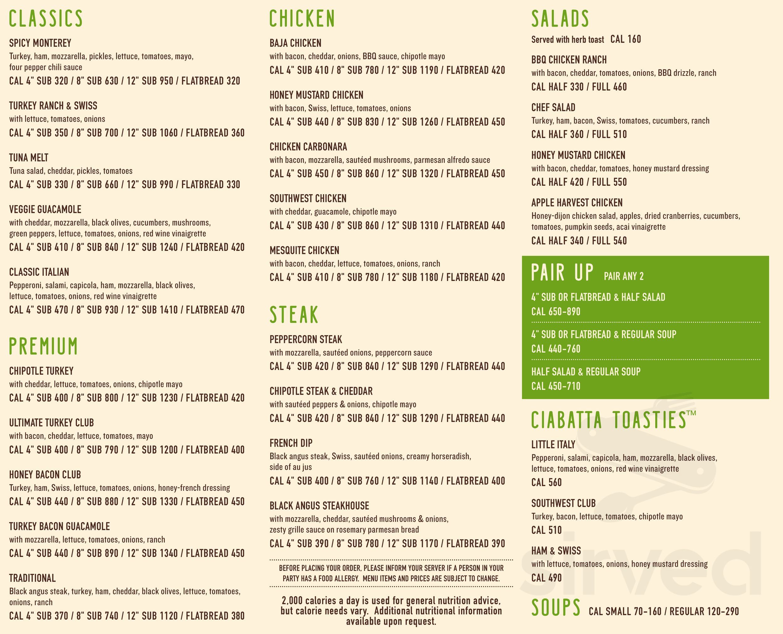 Quiznos menu in San Antonio, Texas, USA
