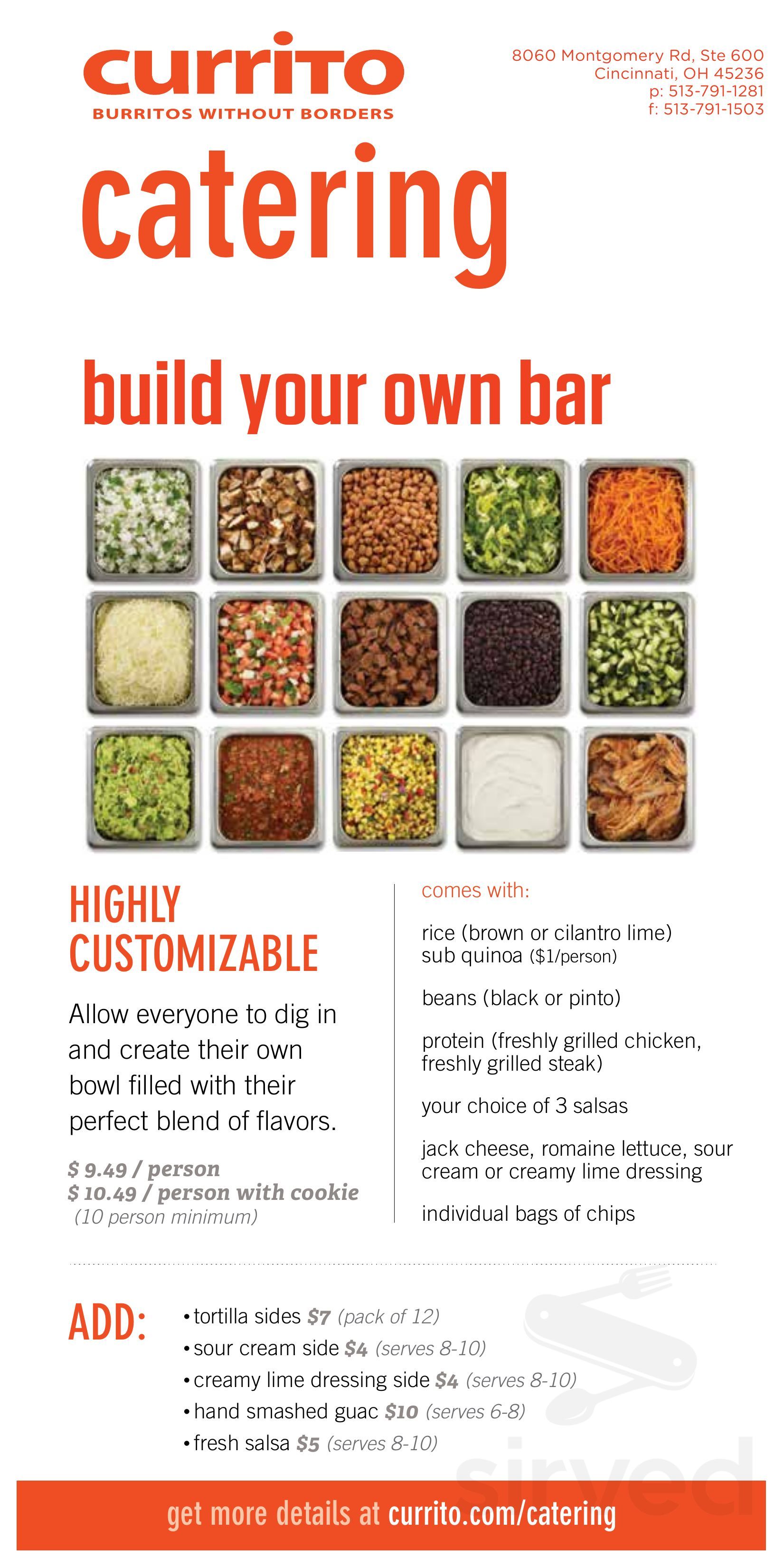 Currito menu in Cincinnati, Ohio, USA