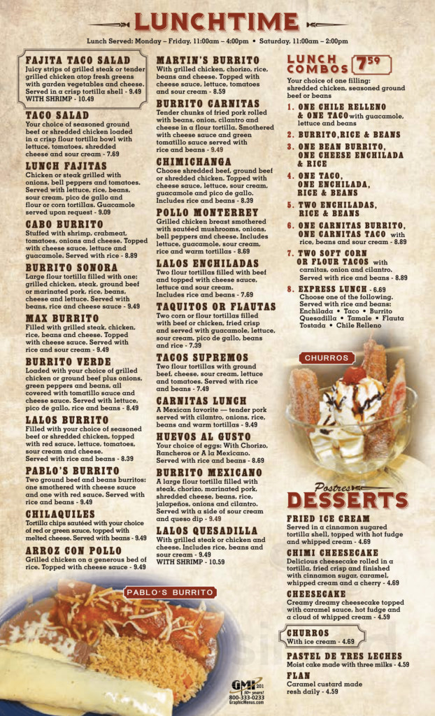 LALOS RESTAURANTE MEXICANO menus in Garrett, Indiana, United States