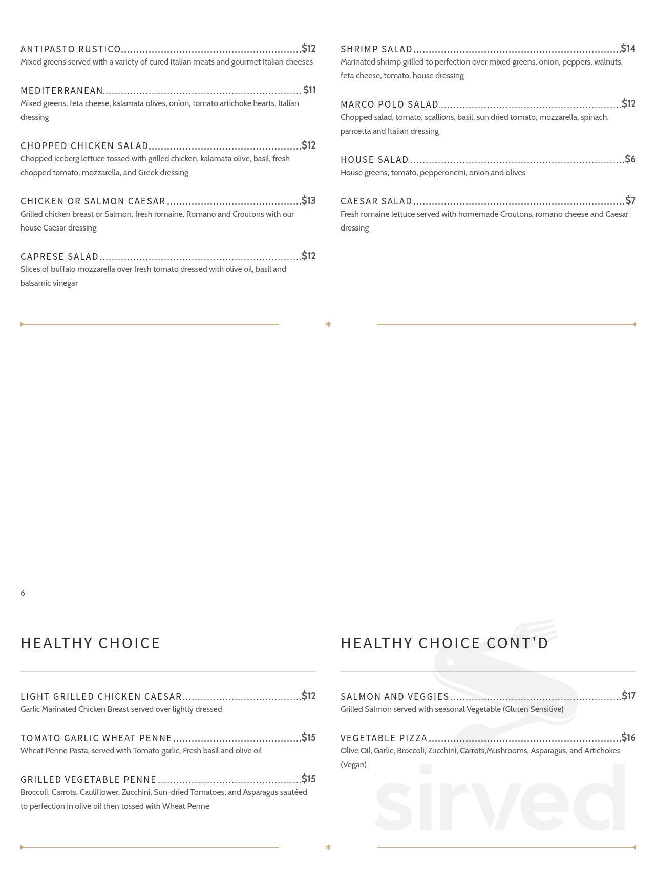 Menu - Murrieta CA's Rustico Ristorante & Pizzeria | Sirved
