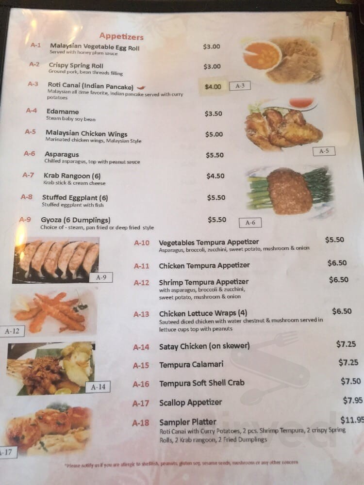 Menu - Palm Harbor FL's Bunga Raya Malaysian Cuisine & Sushi Bar | Sirved