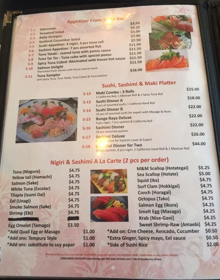 Menu - Palm Harbor FL's Bunga Raya Malaysian Cuisine & Sushi Bar | Sirved