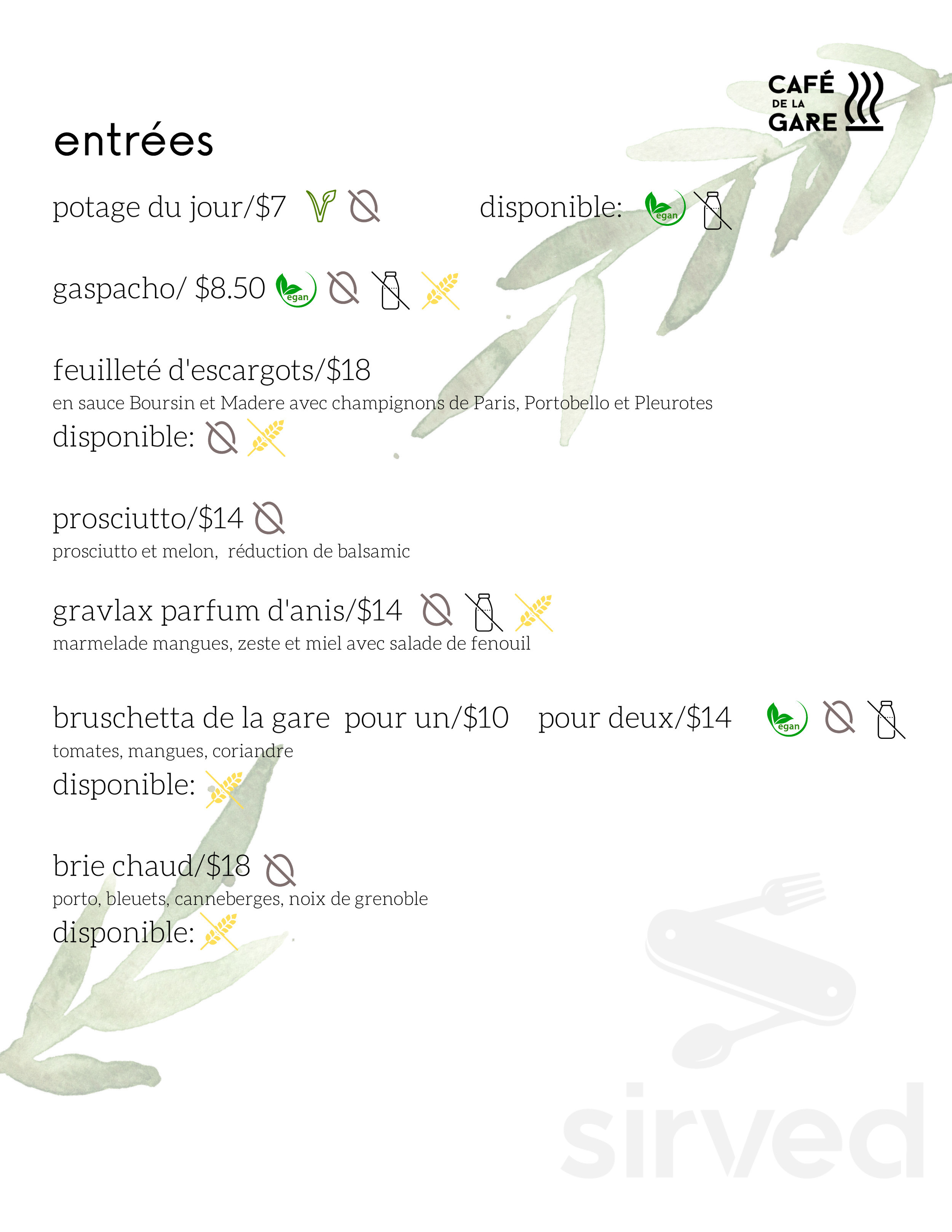 Café de la Gare Rosemère menu in Rosemère, Quebec, Canada