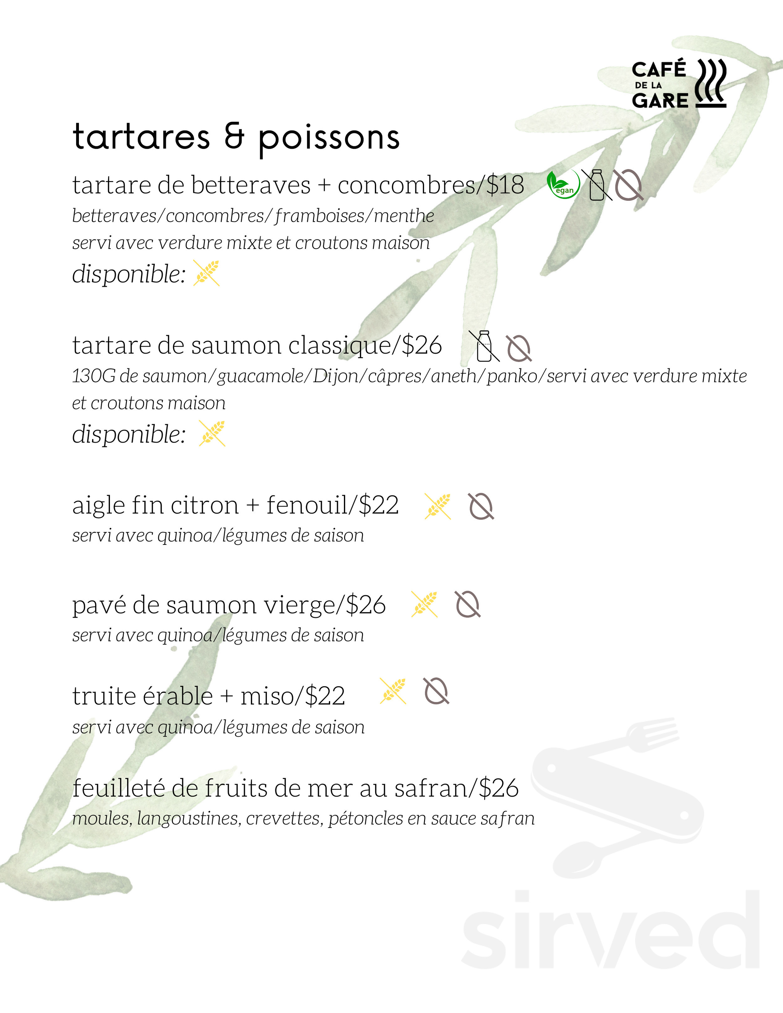 Café de la Gare Rosemère menu in Rosemère, Quebec, Canada