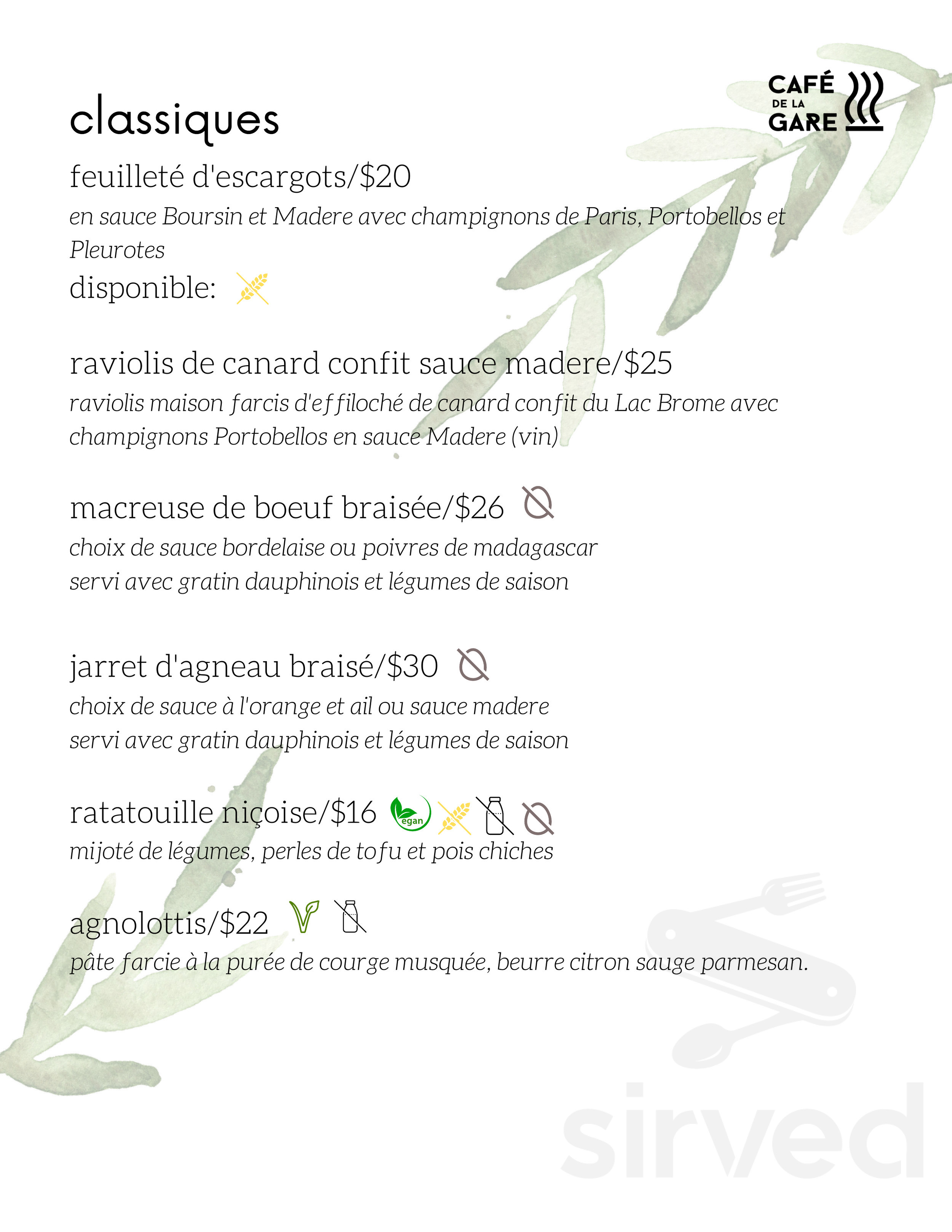 Café de la Gare Rosemère menu in Rosemère, Quebec, Canada