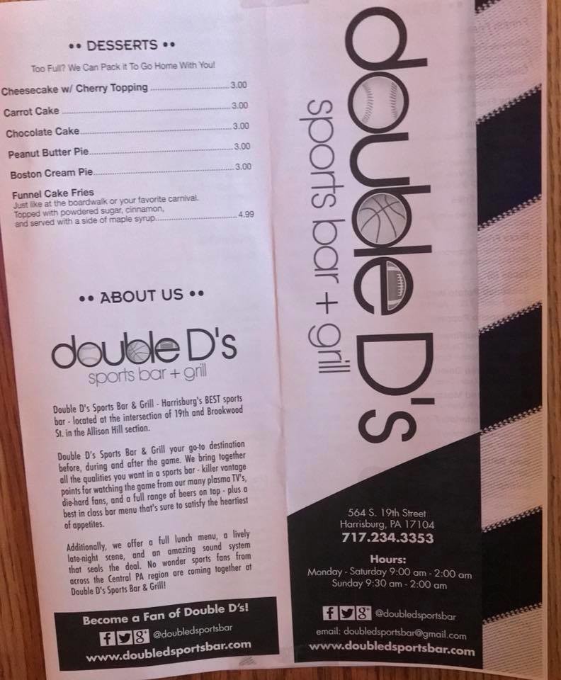 Menu for Double D Bar & Grill in Harrisburg, Pennsylvania, United States