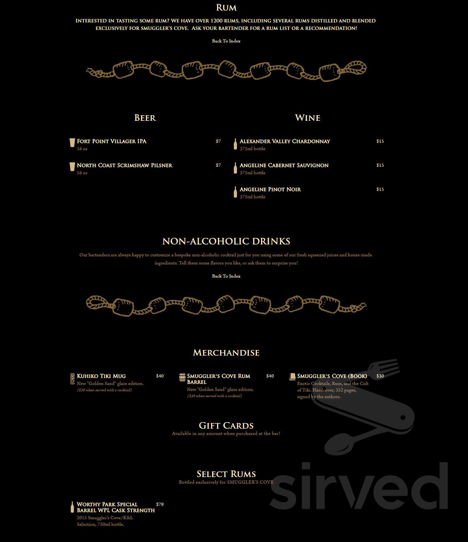 Smuggler's Cove menu in San Francisco, California, USA