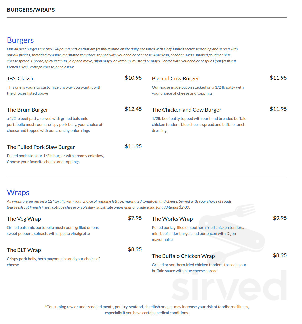 Menu - Lancaster OH's JB's Downtown Grill | Sirved