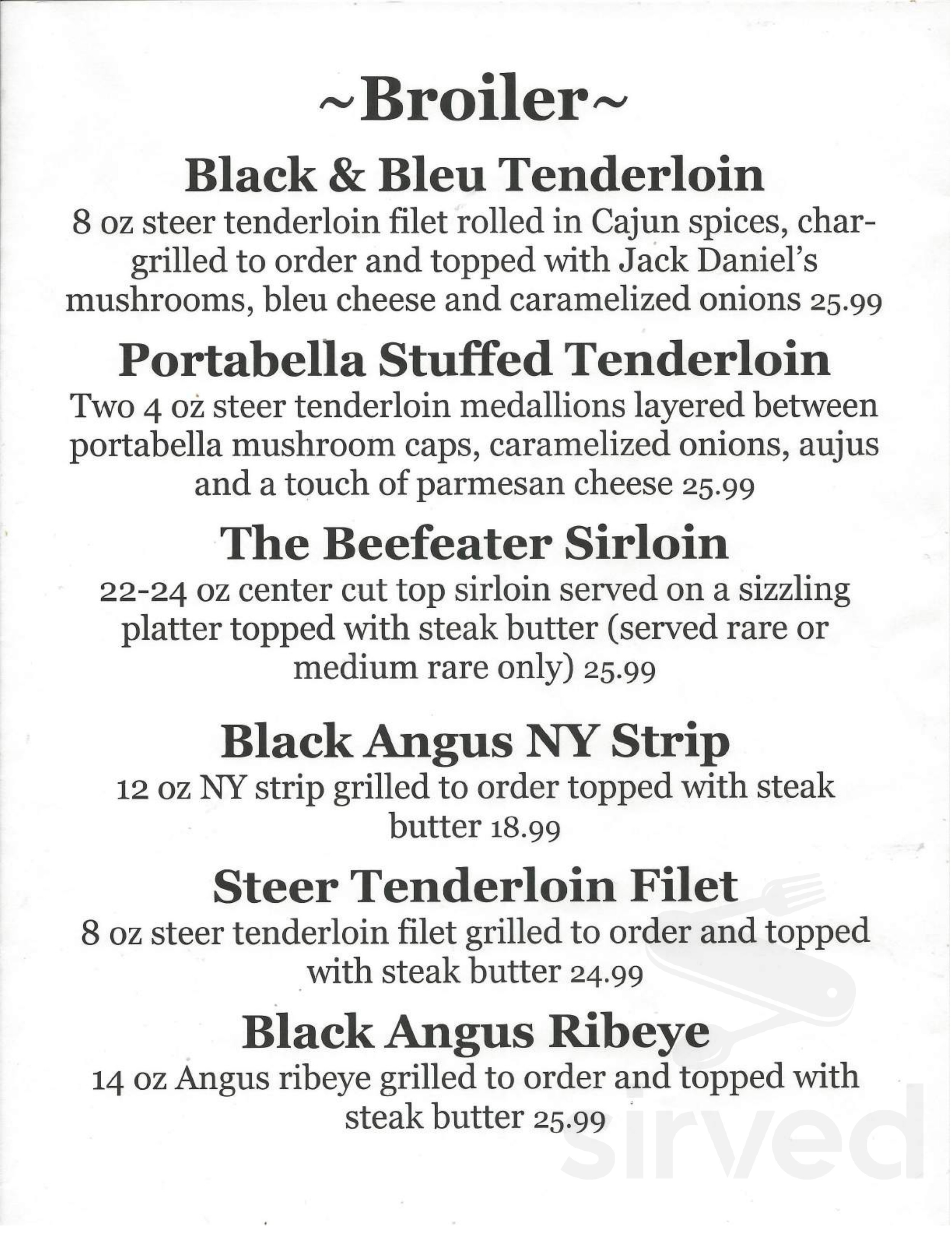 Harborside menu in Manitowoc, Wisconsin, USA