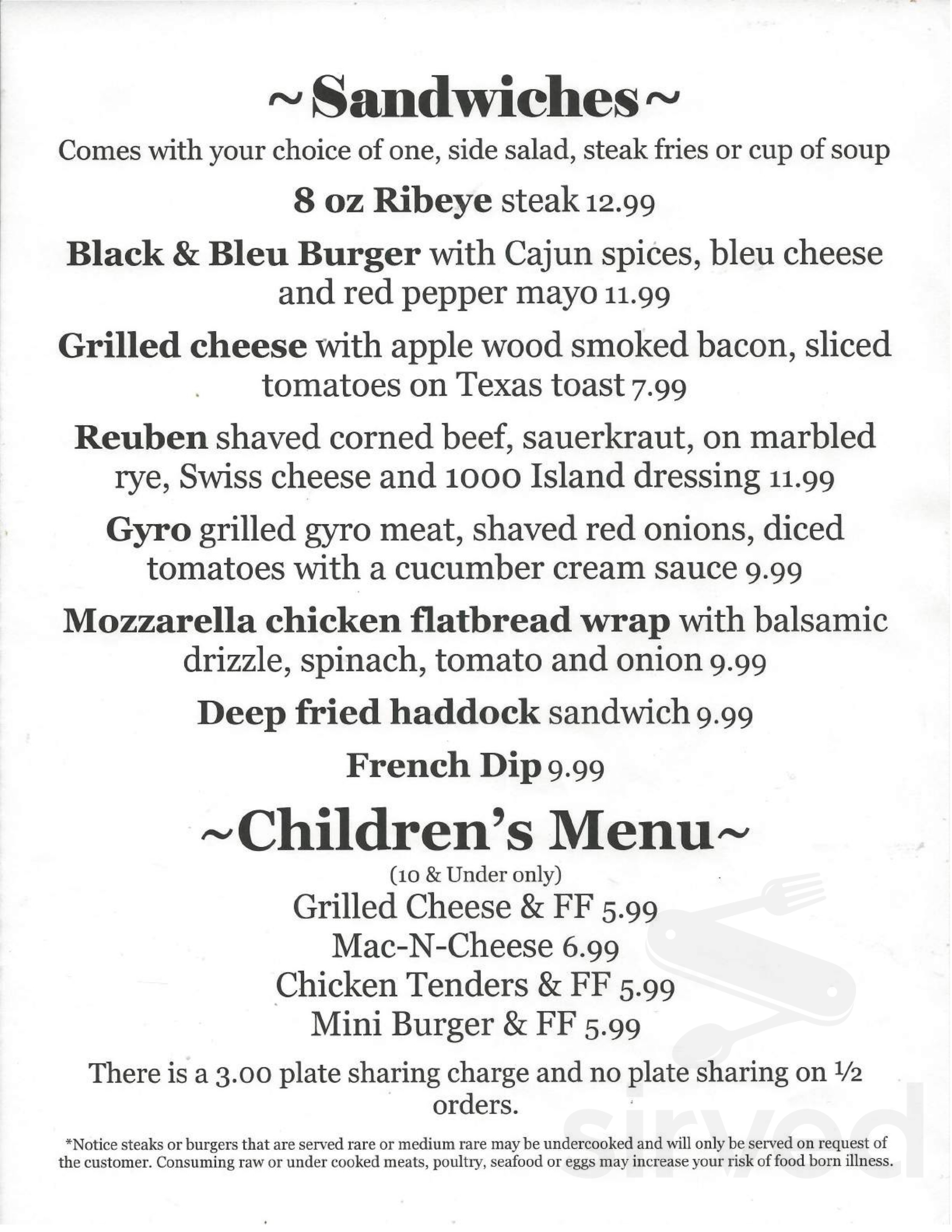 Harborside menu in Manitowoc, Wisconsin, USA