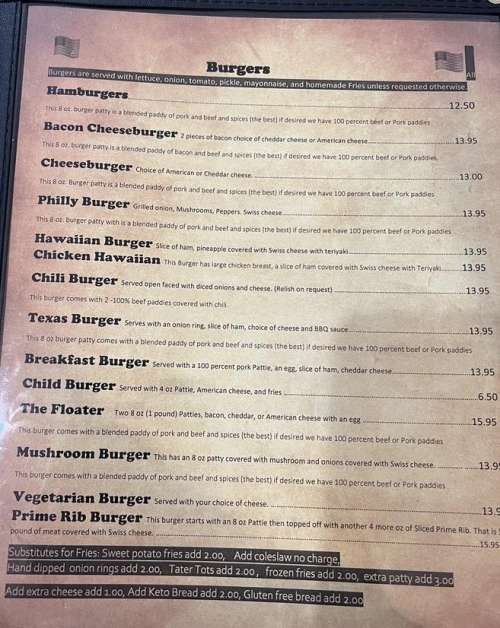 Floaters Pub menu in Wasilla, Alaska, USA